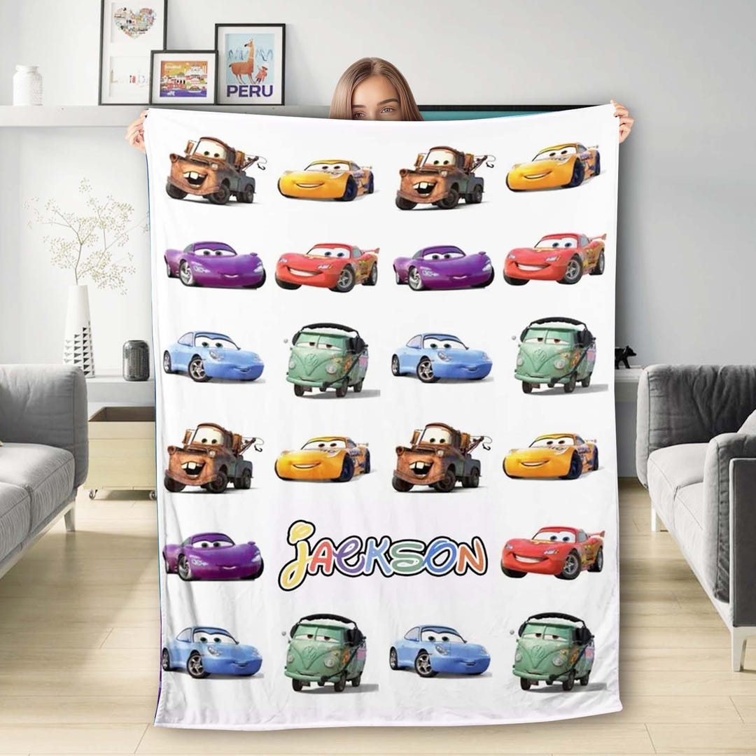 Personalized Car Types Plush Flee Blanket, Custom Name Animated Racing ...