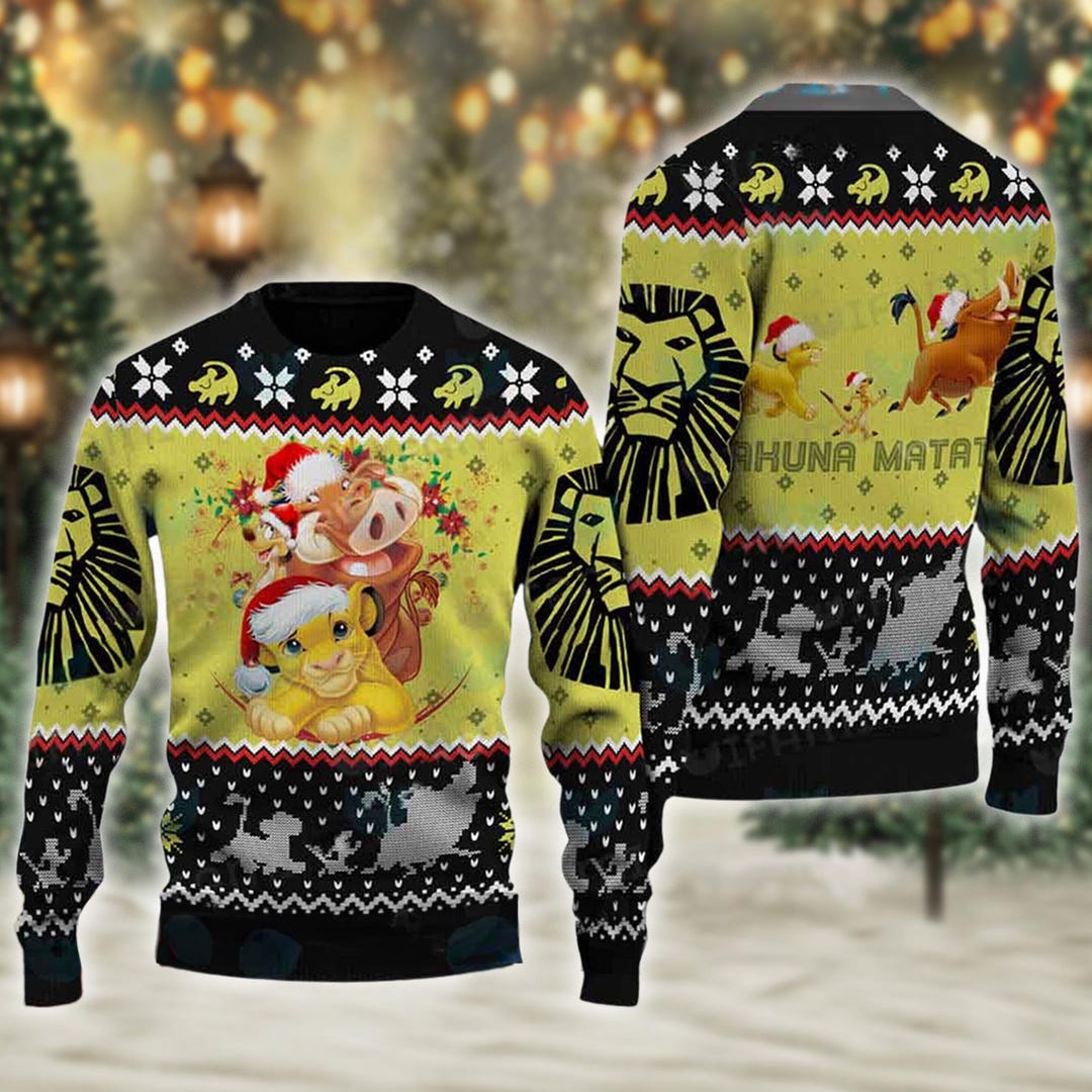 Lion King Colorful Ugly Christmas Sweater, Simba Pumbaa Timon Hakuna ...