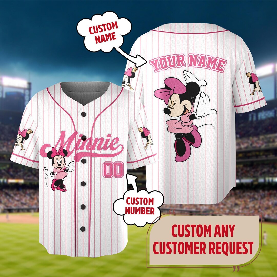 Custom Wdw Minnie Pink Baseball Jersey, Mickey and Friends Baseball ...