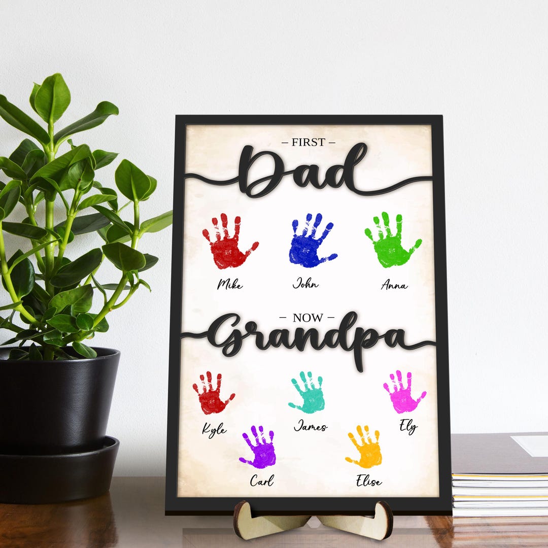 Personalized First Dad Now Grandpa Wooden Plaque, Custom Handprint ...