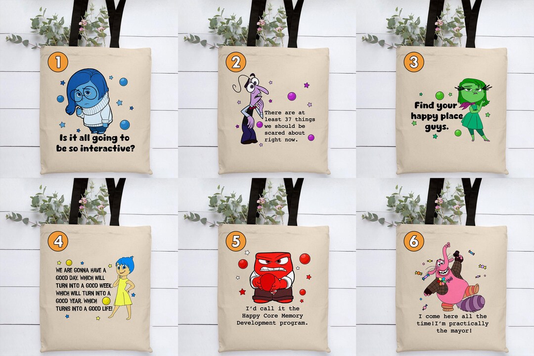 Funny Inside Out 2 Characters Quote Matching Group Canvas Tote Bag, Joy ...