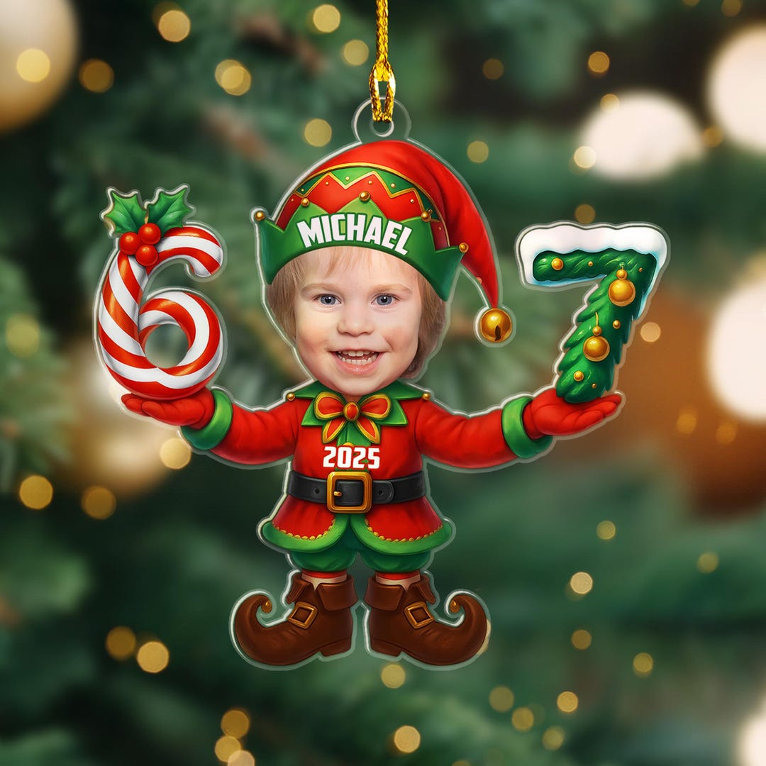 Personalized Photo Elf 67 Ornament, Custom Funny Face Six Seven Meme ...