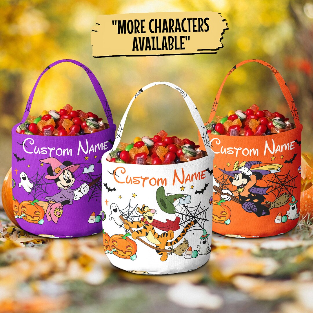 Funny Mickey Minnie Tigger Riding A Broom Halloween Basket, Mickey ...