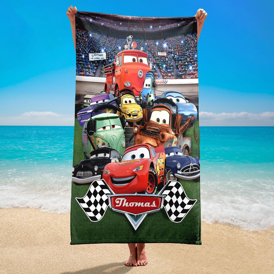 Personalized Name Disney Cars Beach Towels, Lightning Mcqueen Tow Mater ...