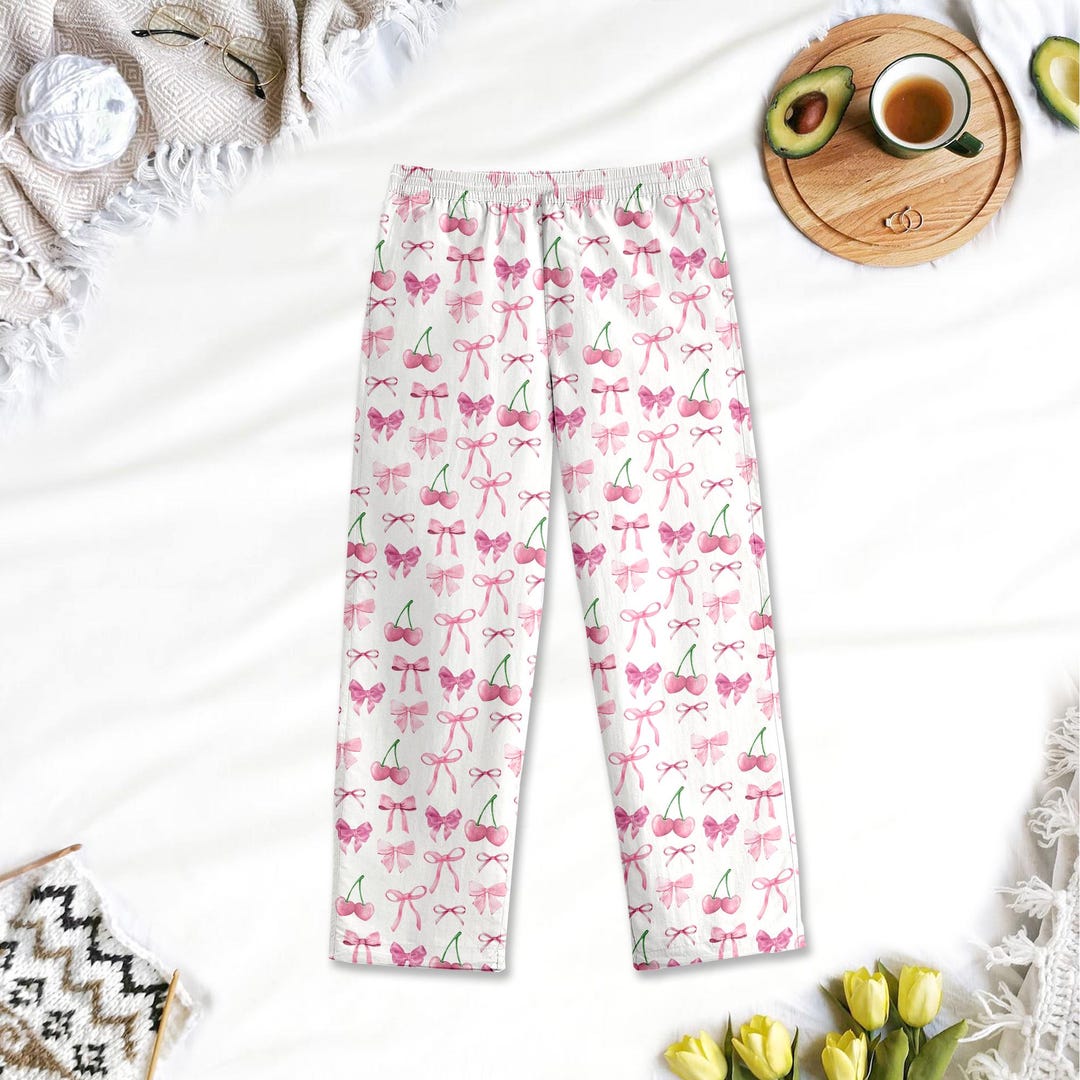 Coquette Pink Bow Pajamas Pants, Cute Pajamas Coquette Pants ...