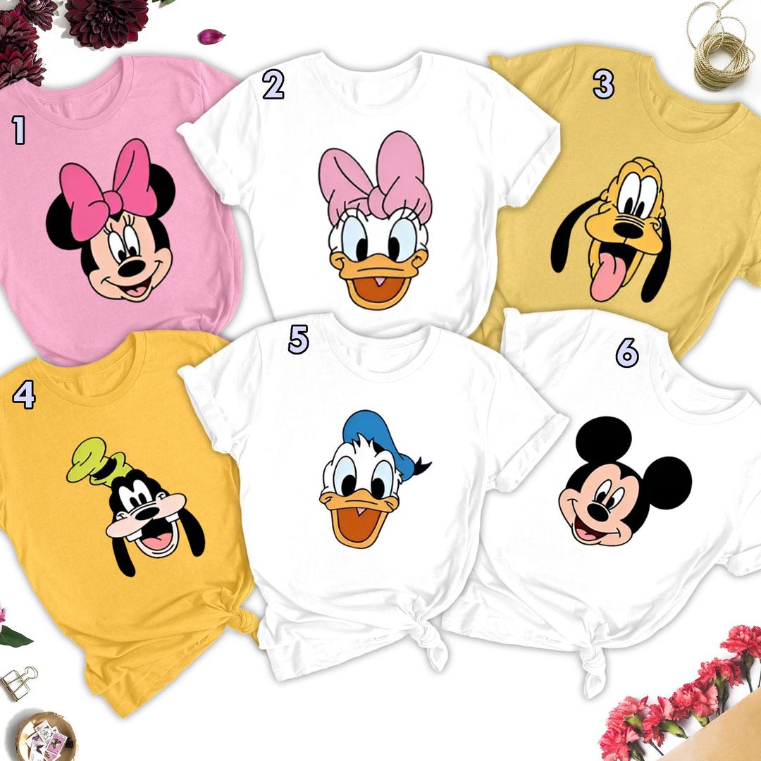 Funny Mickey and Friends Head Characters T-shirts, Mickey Team Matching ...
