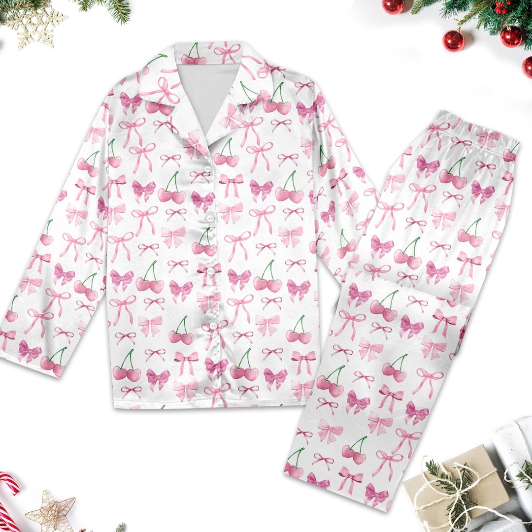 Coquette Pink Bow Pajamas Set, Cute Pajamas Coquette Gift, Balletcore ...