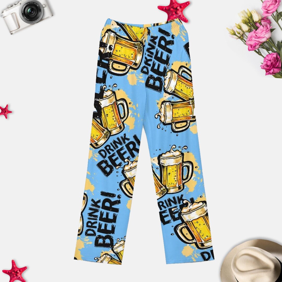 Drink Beer Pajama Pants, Beer Mug Pajama Pants, Beer Mug Print Pajama ...