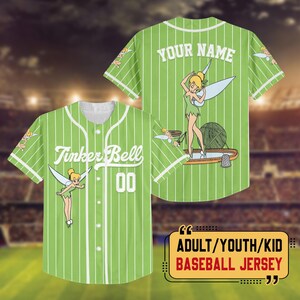 Custom Disney Tinkerbell Simple Baseball Jersey, Custom Name Kid Youth ...