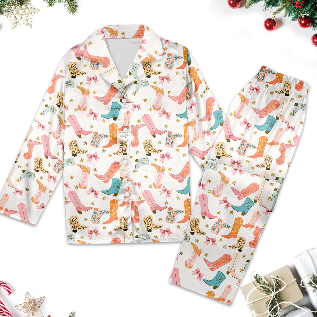 Cowboy Boot Pajama Set, Cowboy Cowgirl Western Print Pajamas, Trendy ...