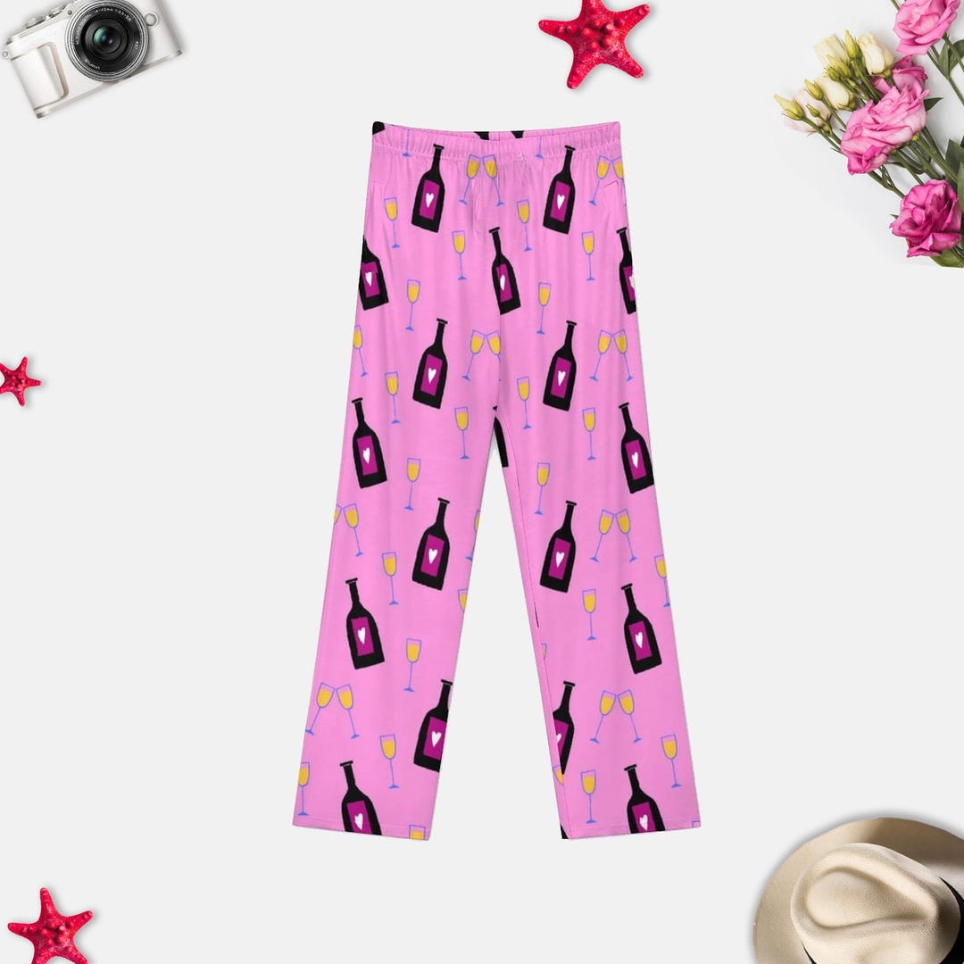 Cartoon Champagne Pajama Pants, Cocktail Pajamas Pants, Wine Glass ...