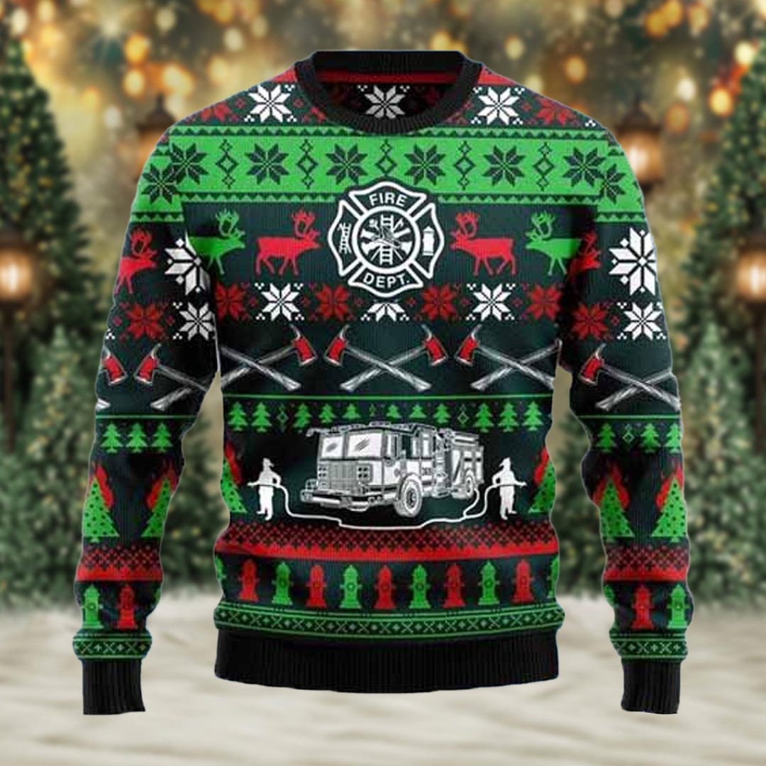 Awesome Firefighter Ugly Christmas Sweater, Fire Department Xmas ...