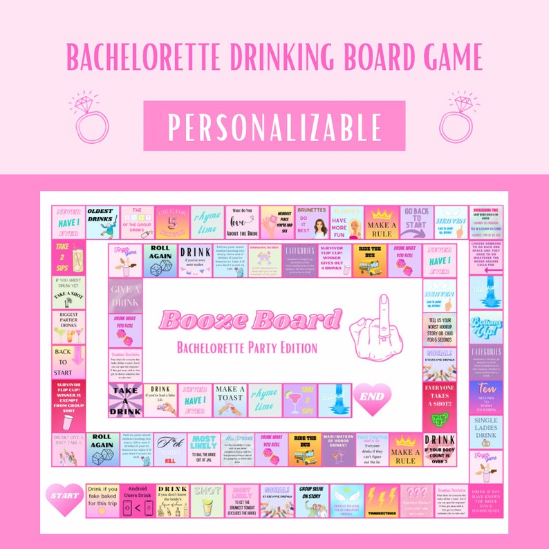 Bachelorette Drinking Board Game - PERSONALIZED - Etsy