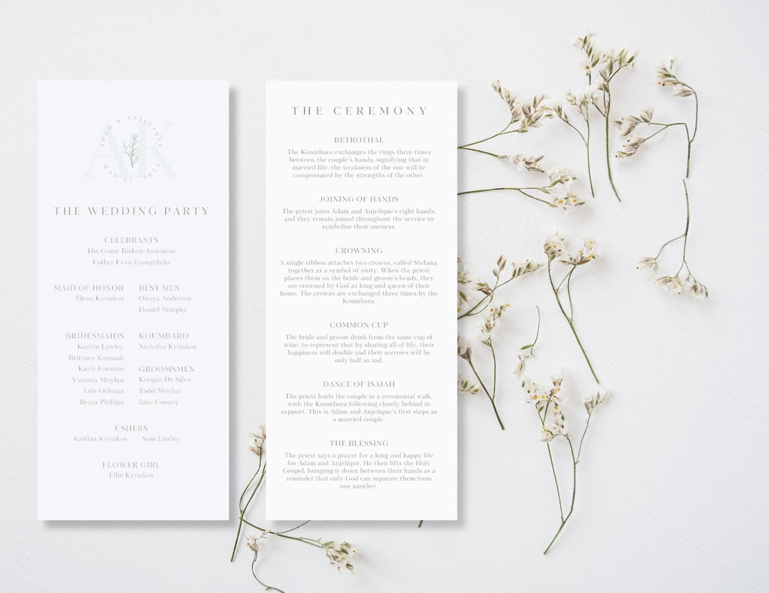 Greek Orthodox Wedding Program Template | Simple, Minimalist Elegant Design | Easy to Customize ...