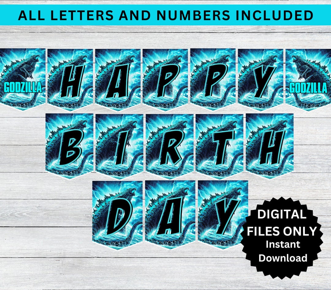 Godzilla Banner Happy Birthday Godzilla Banner Backdrop for Birthday ...