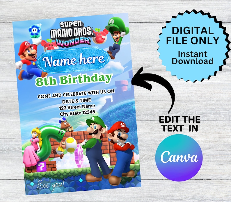 Super Mario Bros Invitation Birthday Super Mario Invitation Party Favor ...
