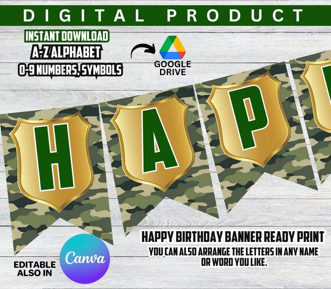 Army Military Happy Birthday Banner Camouflage Banner Combat Banner for ...