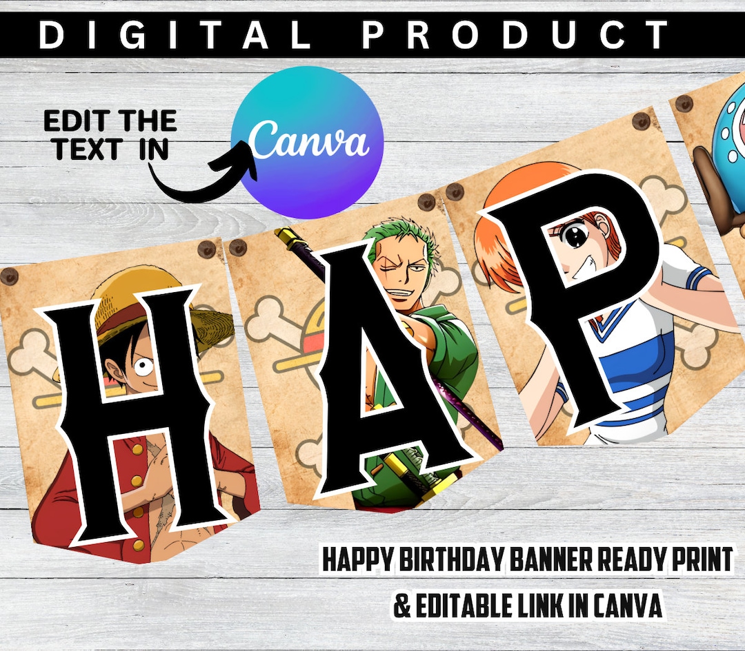One Piece Banner Luffy Happy Birthday Banner Luffy One Piece Birthday ...