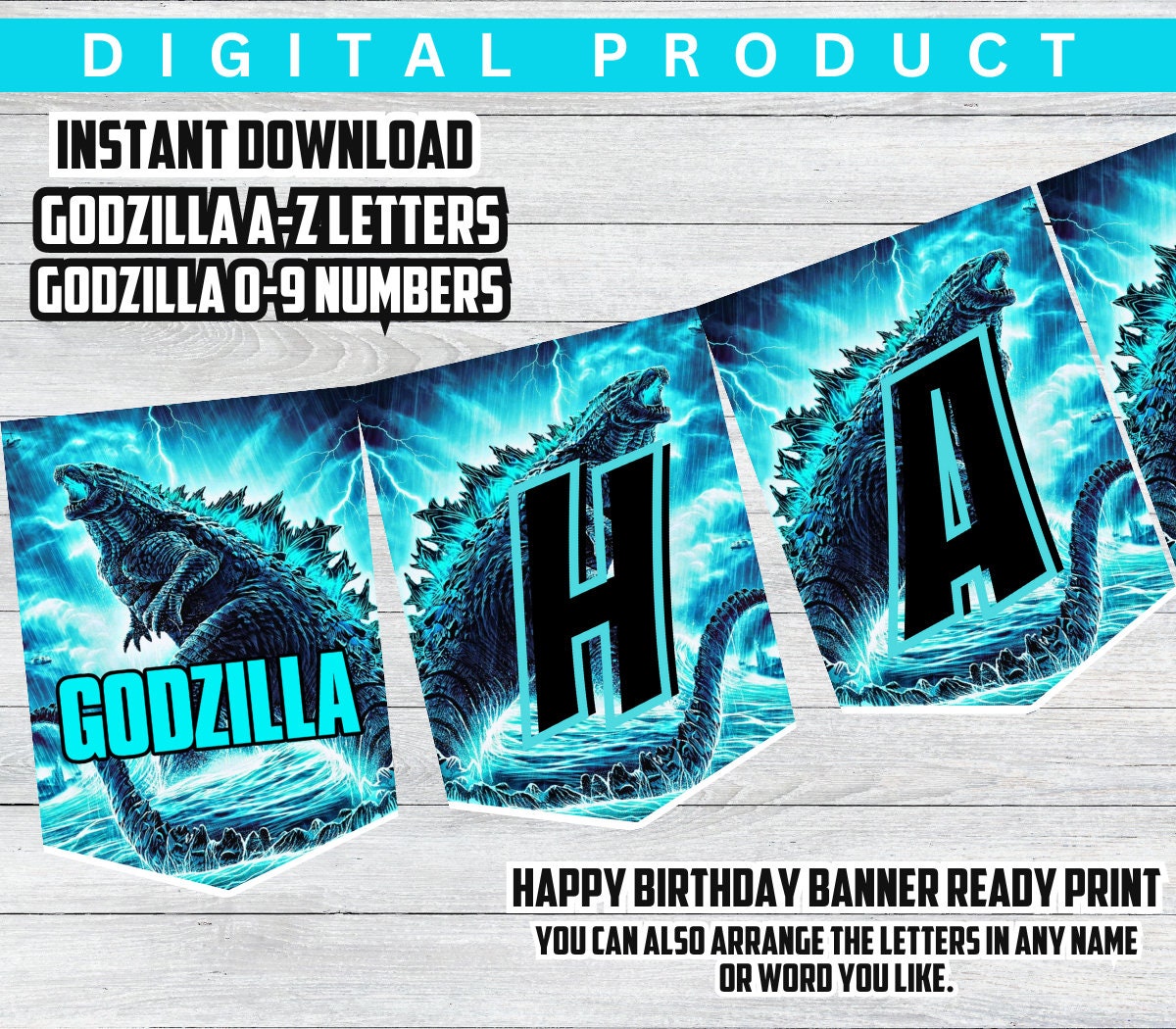 Godzilla Banner Happy Birthday Godzilla Banner Backdrop for Birthday ...