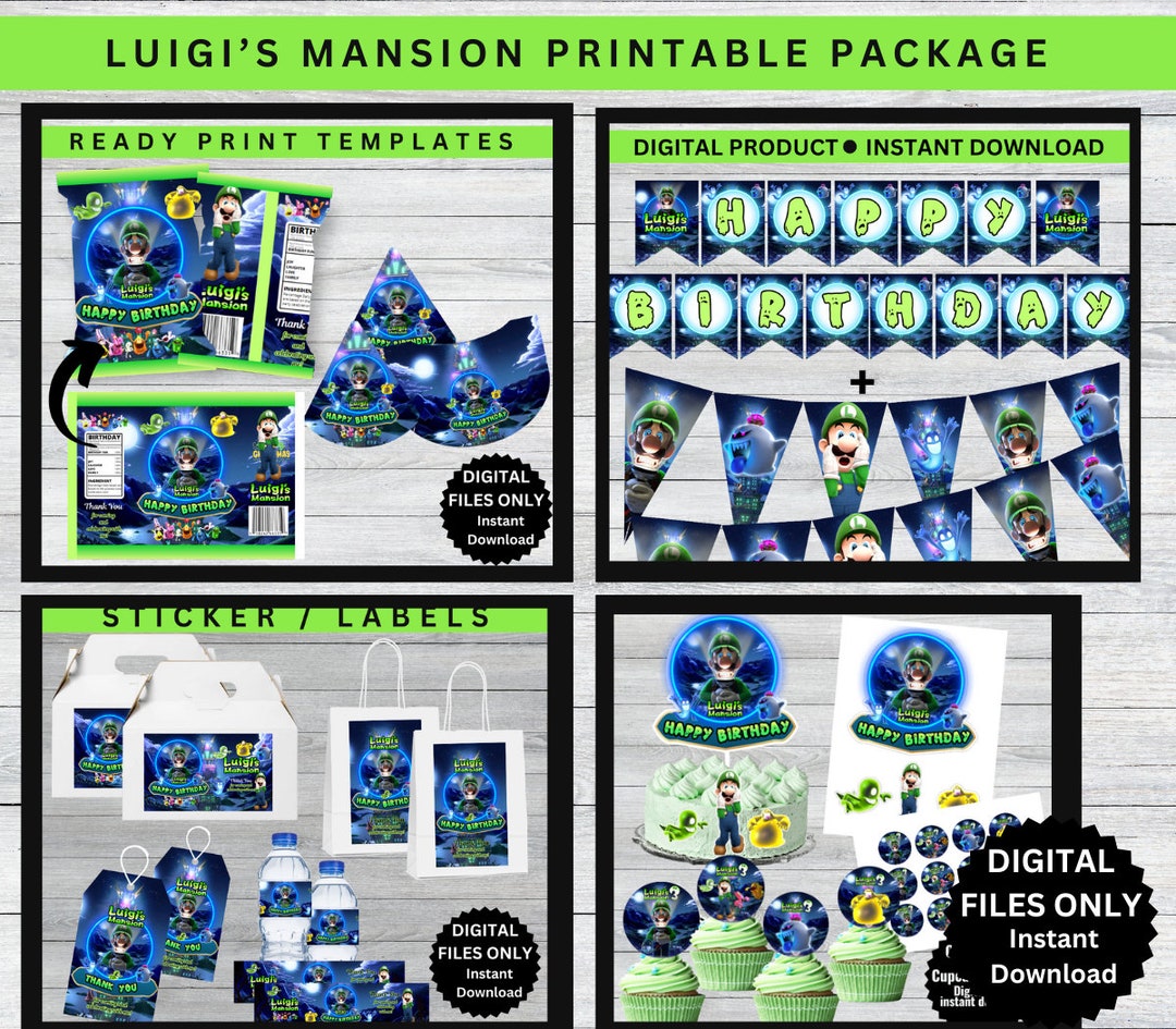 Buy Luigi's Mansion Birthday Printable Banner, Labels, Toppers, Thank ...