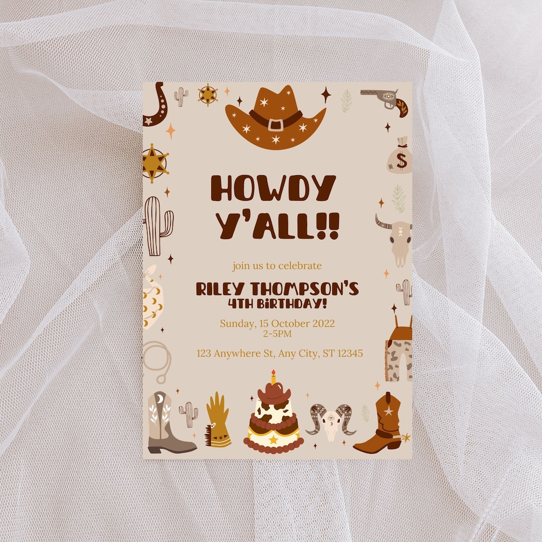 Cowboy Themed Editable Invitation - Etsy