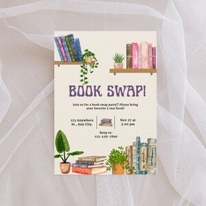 Book Swap/club Themed Editable Invitation - Etsy