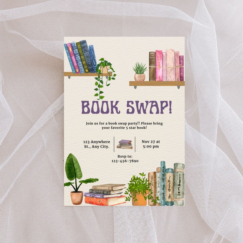 Book Swap/club Themed Editable Invitation - Etsy
