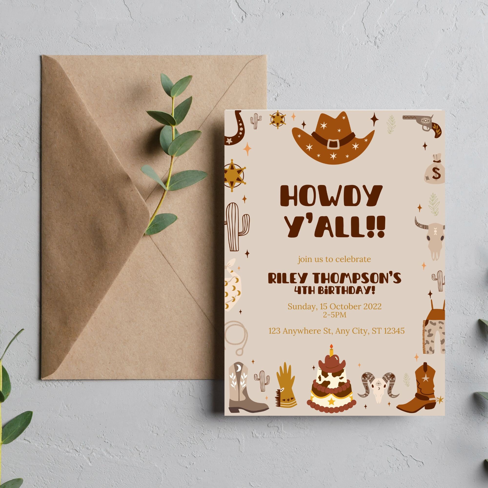 Cowboy Themed Editable Invitation - Etsy