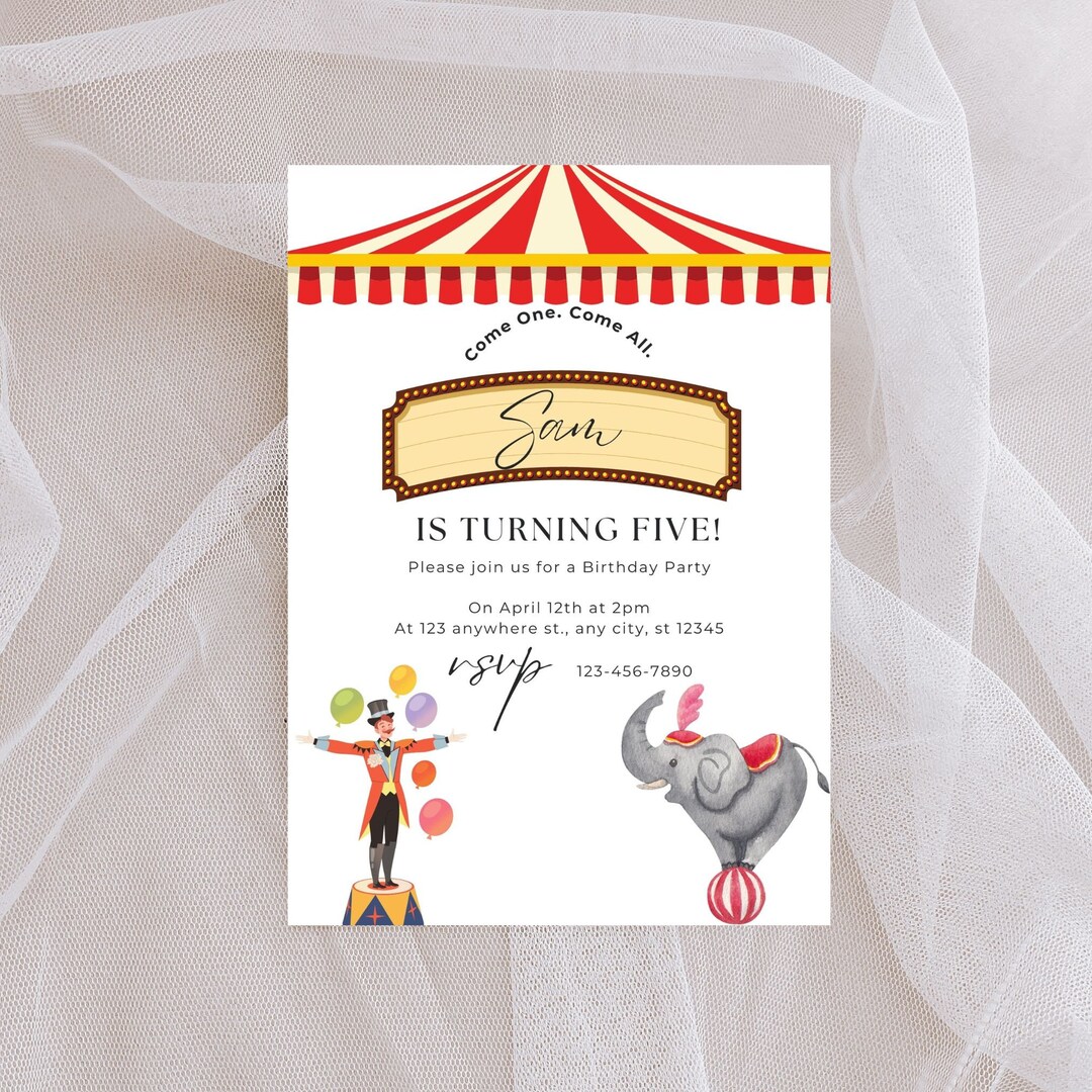 Circus Themed Editable Invitation - Etsy