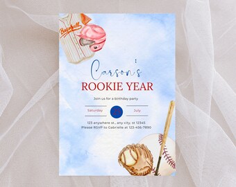 Rookie Card 1st Birthday Invitation Insert, Rookie of the Year Invite ...