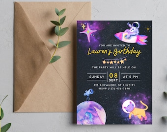 Space Themed Birthday Party Invitation - Etsy