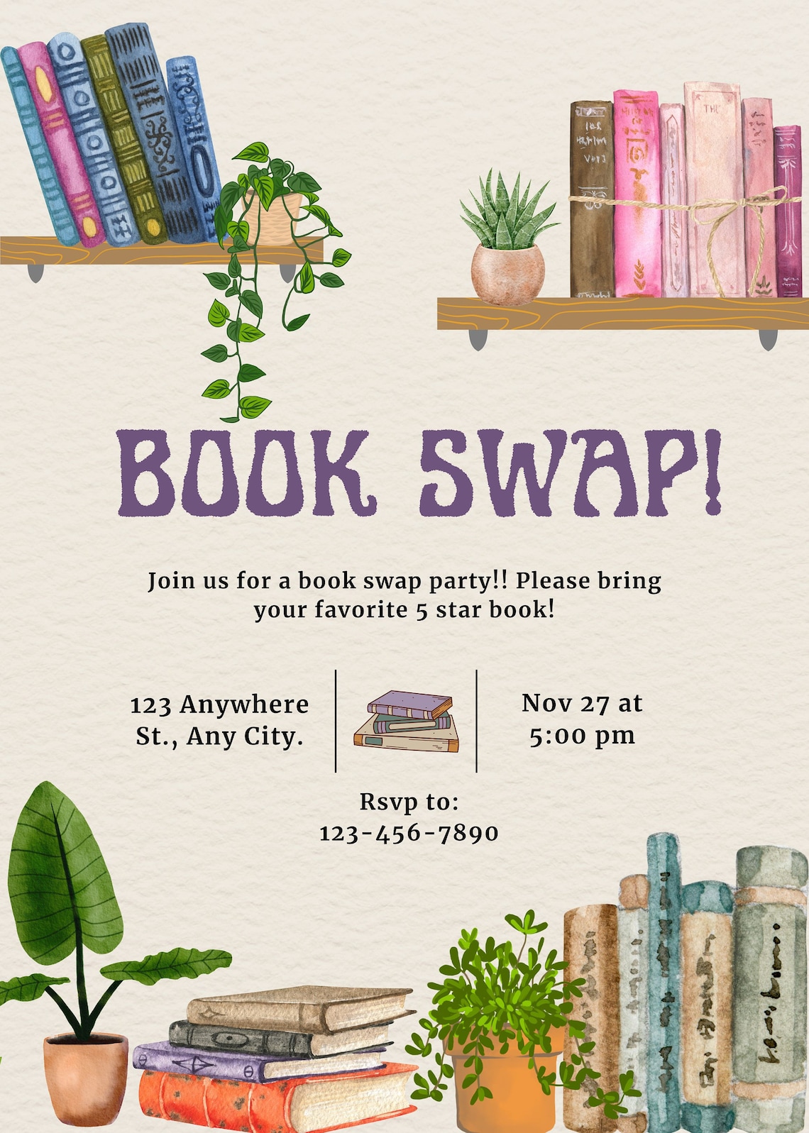 Book Swap/club Themed Editable Invitation - Etsy