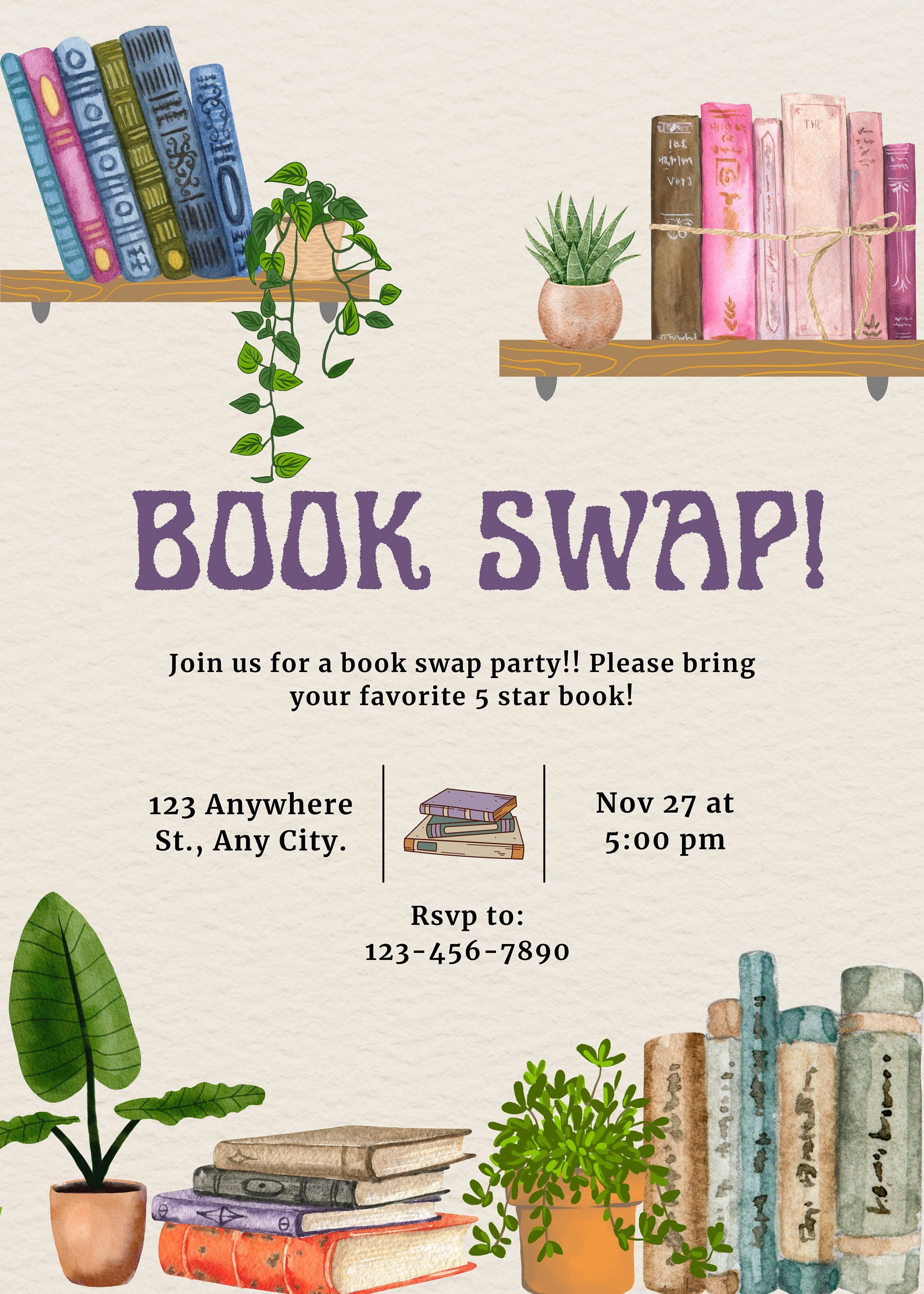Book Swap/club Themed Editable Invitation - Etsy