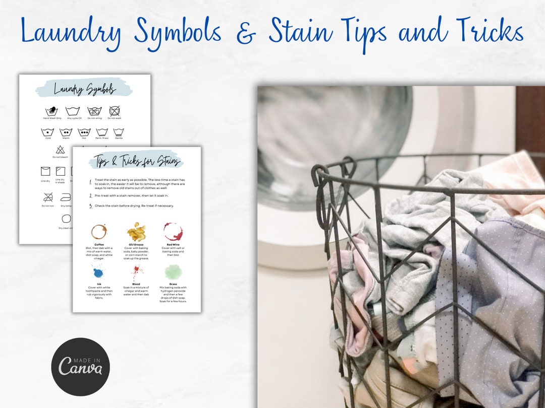 Printable Laundry Symbols Guide, Tips and Tricks for Stains, Canva ...