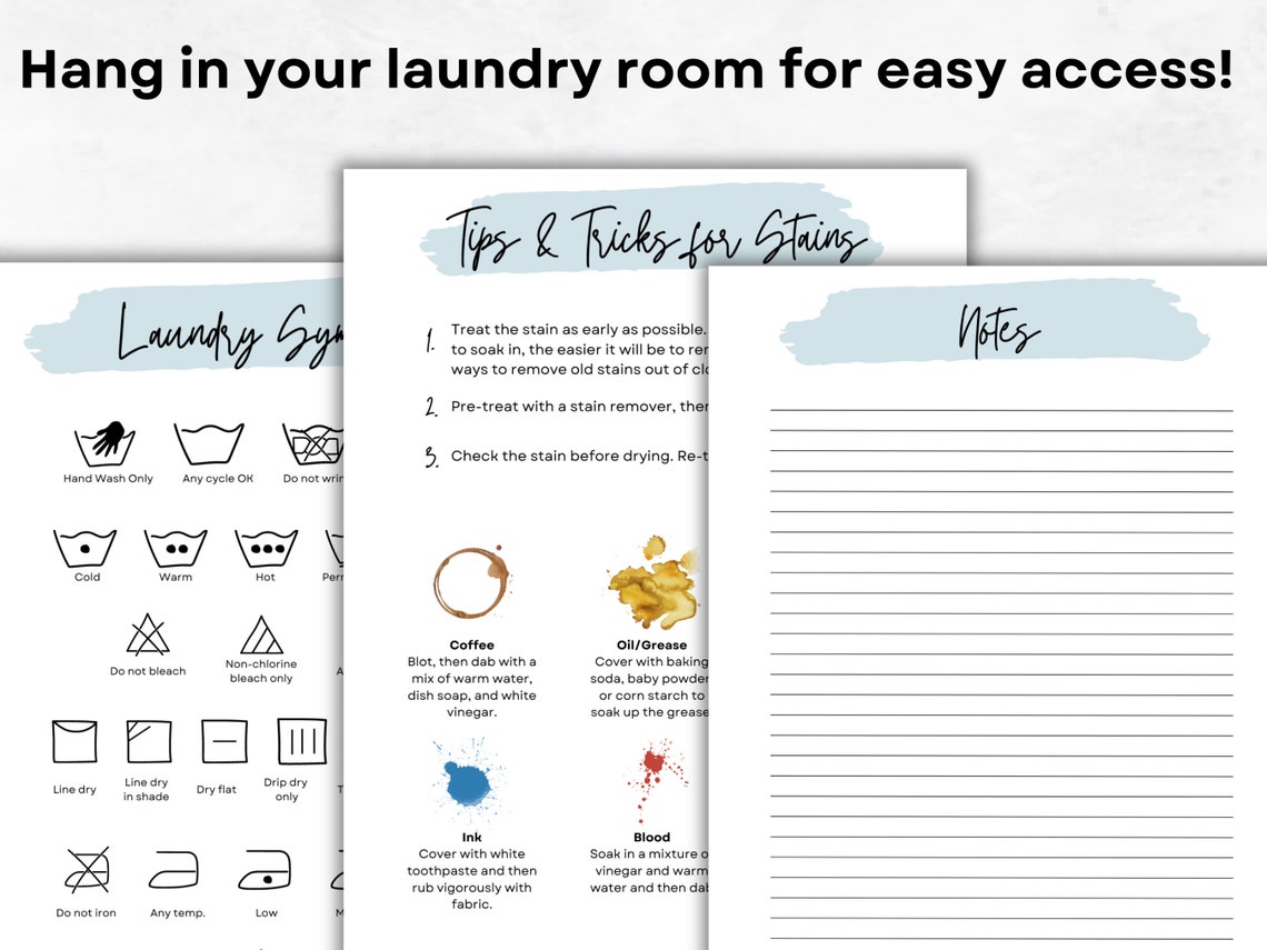 Printable Laundry Symbols Guide, Tips and Tricks for Stains, Canva ...
