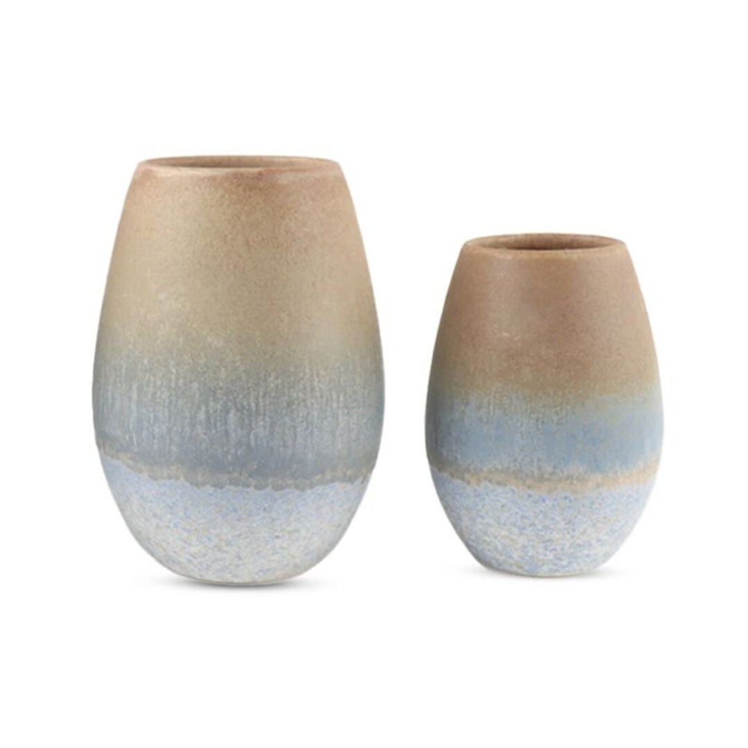 Set of 2 Ceramic Vases Coastal Chic Ombre Color Scheme Boho Style ...