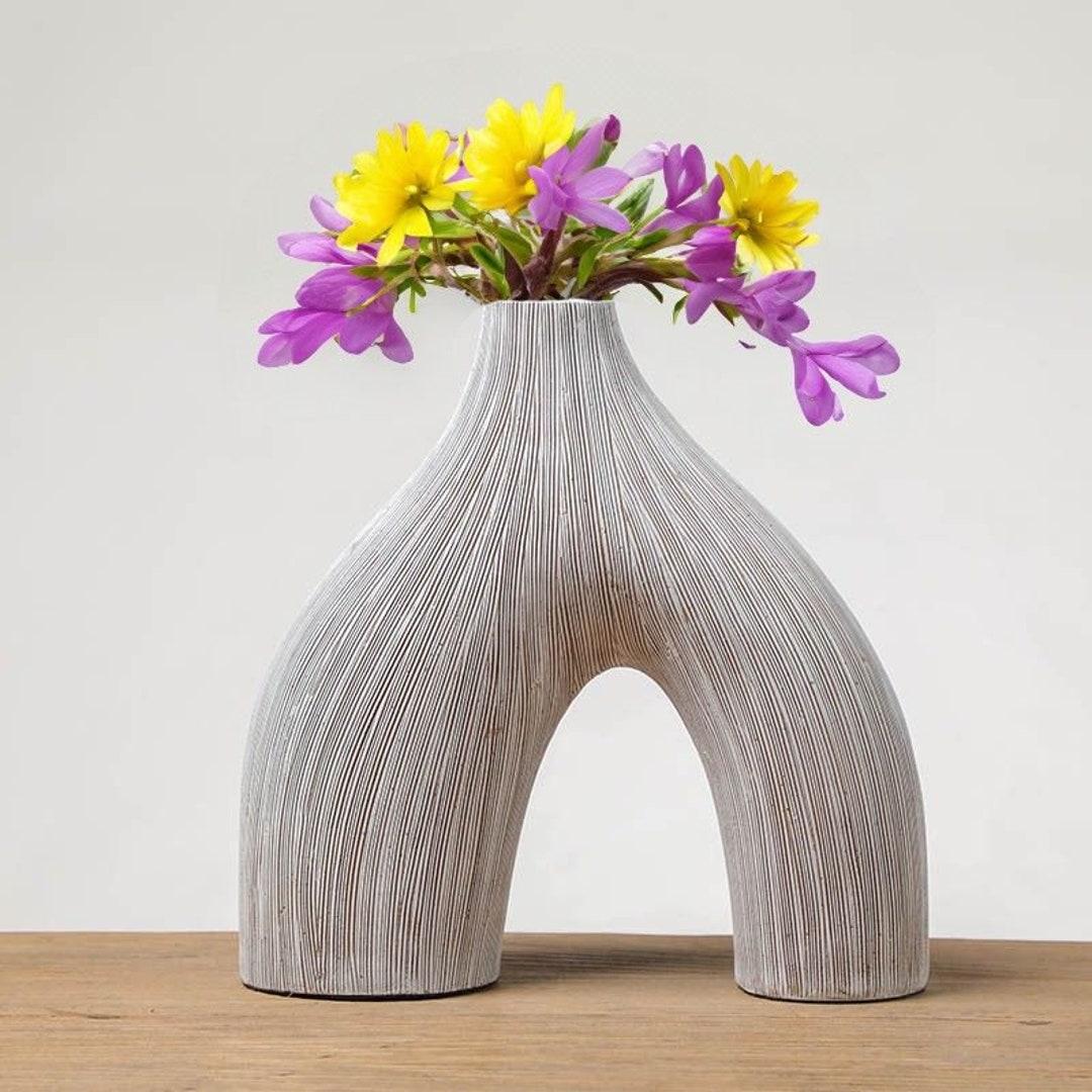 Wishbone White Textured Vase Modern Design Centerpiece Holiday Gift ...