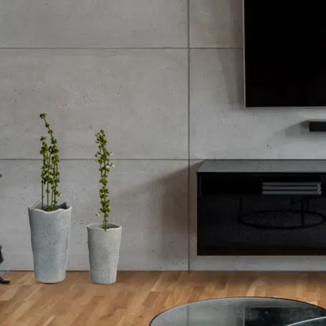 Set of 2 Ceramic Planters Irregular Edges Industrial Aesthetic ...