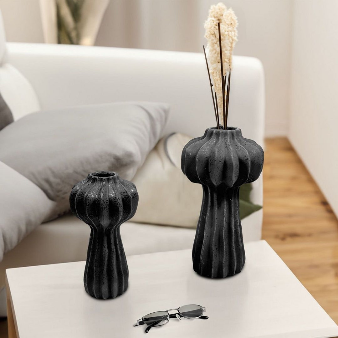 Set of 2 Vases Ceramic Modern Rustic Organic Shapes Black Southwest ...