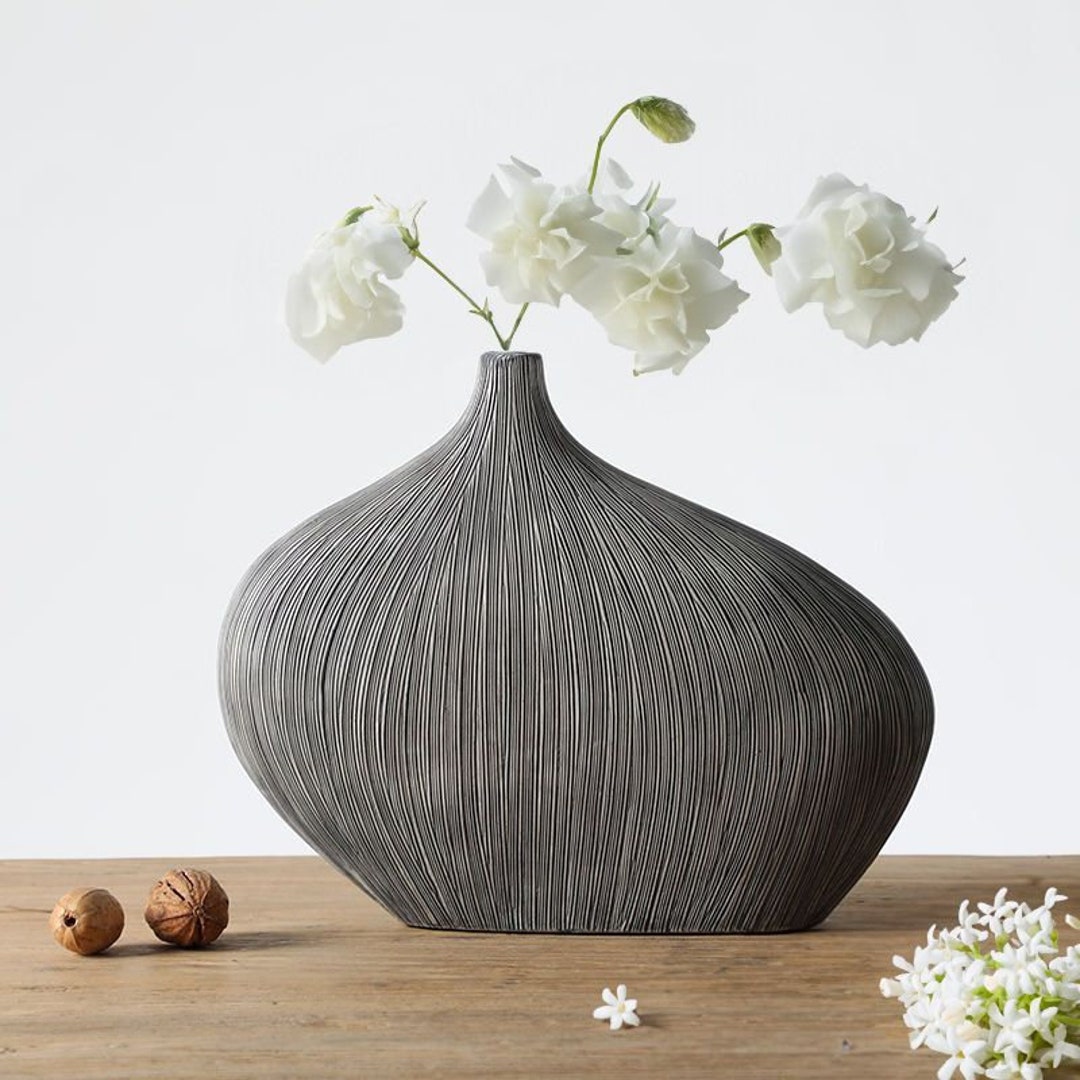 Grey Modern Ceramic Vase Modern Vase Flower Vase Ceramic Vase Textured Vase Contemporary Vase ...