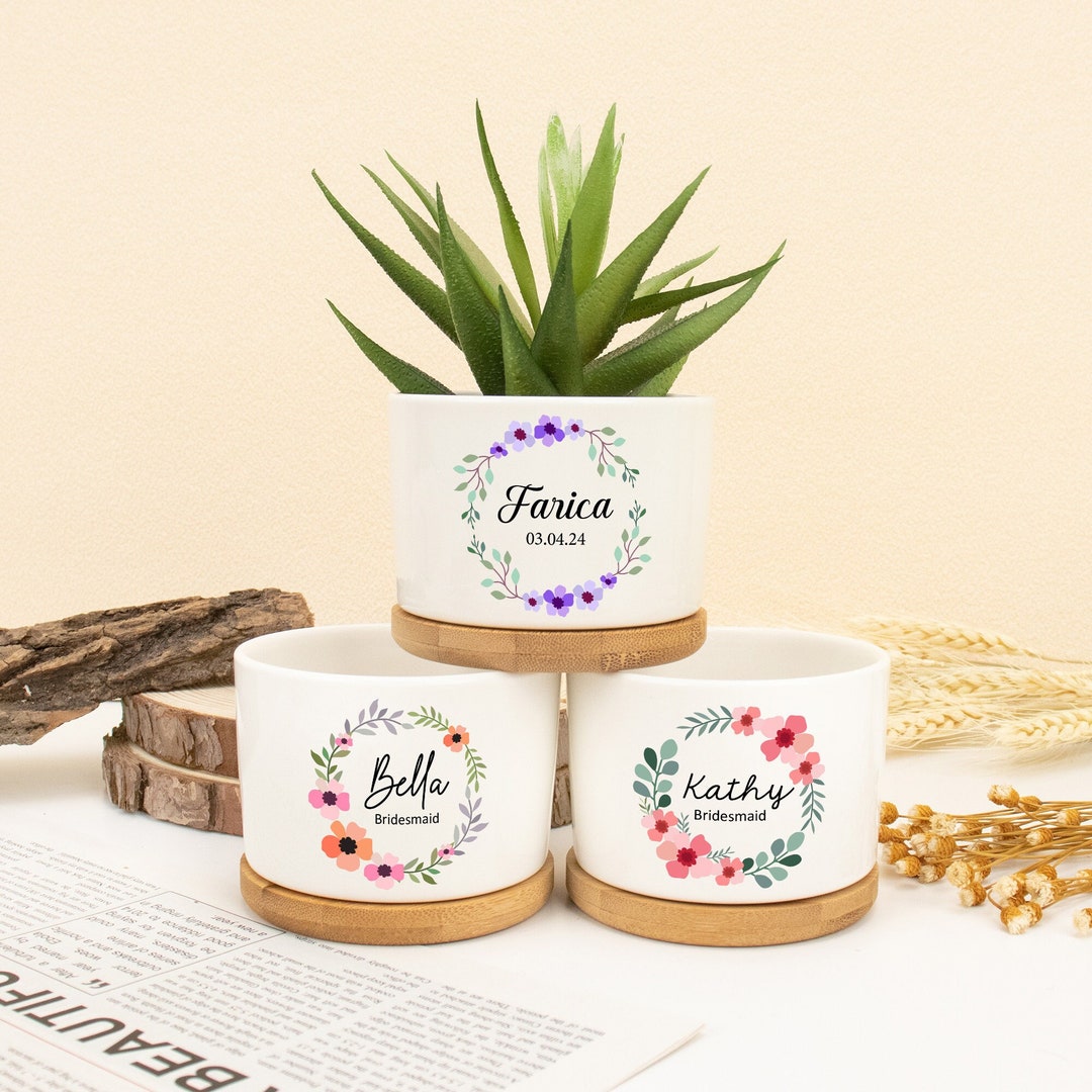 Custom Mini Plant Pot With Names,personalized Wreath Plant Pot,mini ...