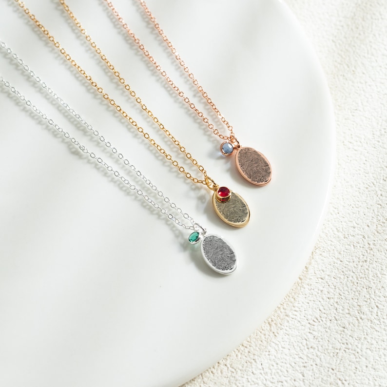 Tiny Oval Fingerprint Necklace,dainty Fingerprint Pendant,birthstone ...