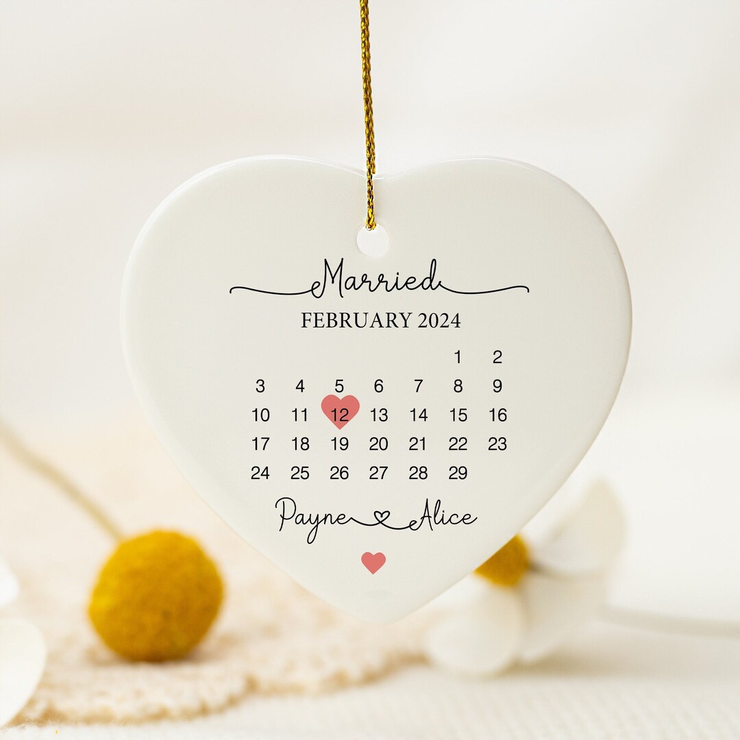 Personalised Married Calendar Date Ceramic Hanging Keepsake, Heart ...