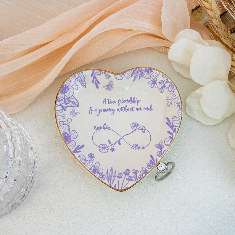 Custom Friendship Jewelry Dish, Personalized Names & Birth Flowers Tray ...