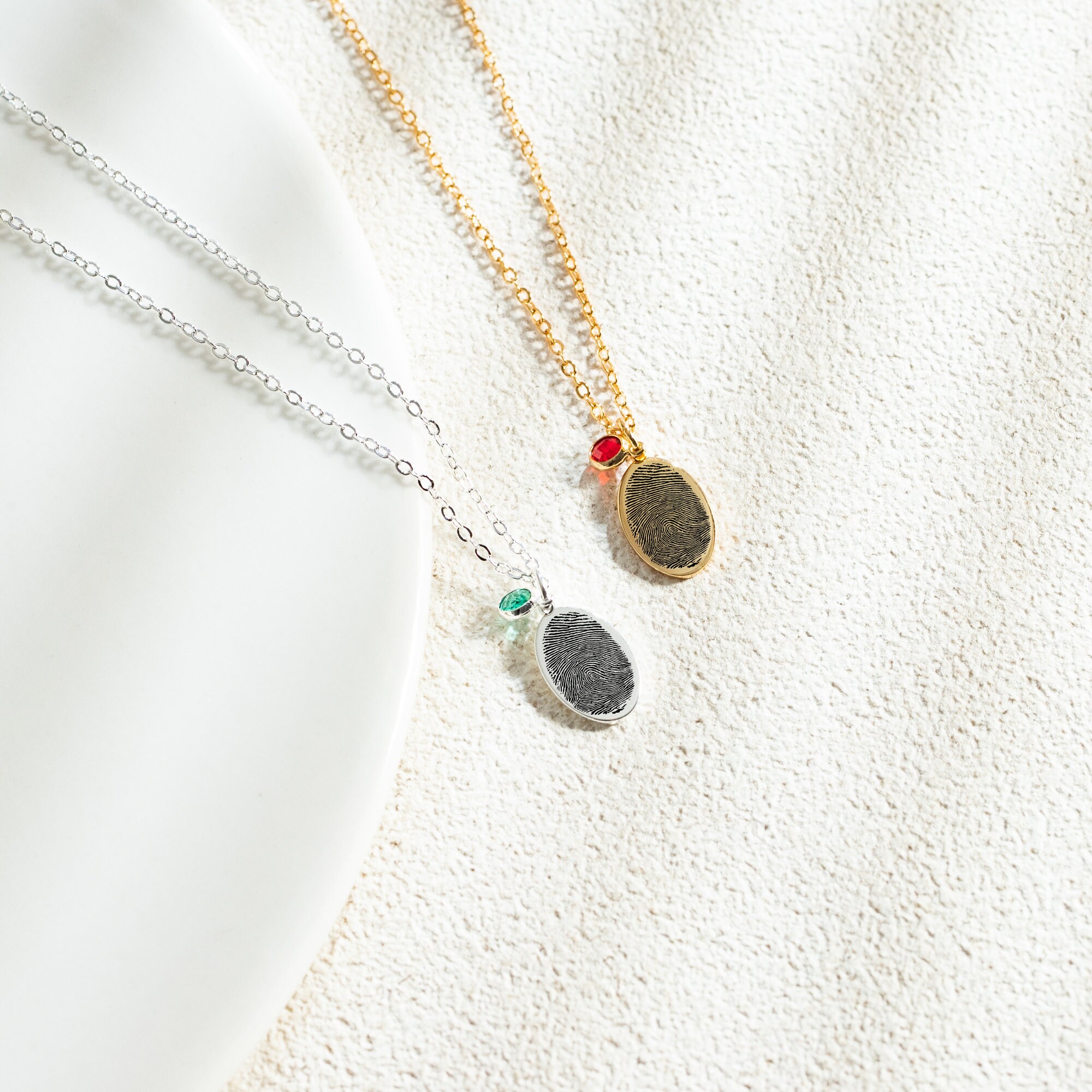 Tiny Oval Fingerprint Necklace,dainty Fingerprint Pendant,birthstone ...