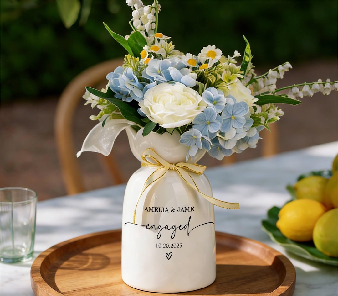 Personalized Engagement Gift, Custom Engaged Flower Vase, New Engaged ...
