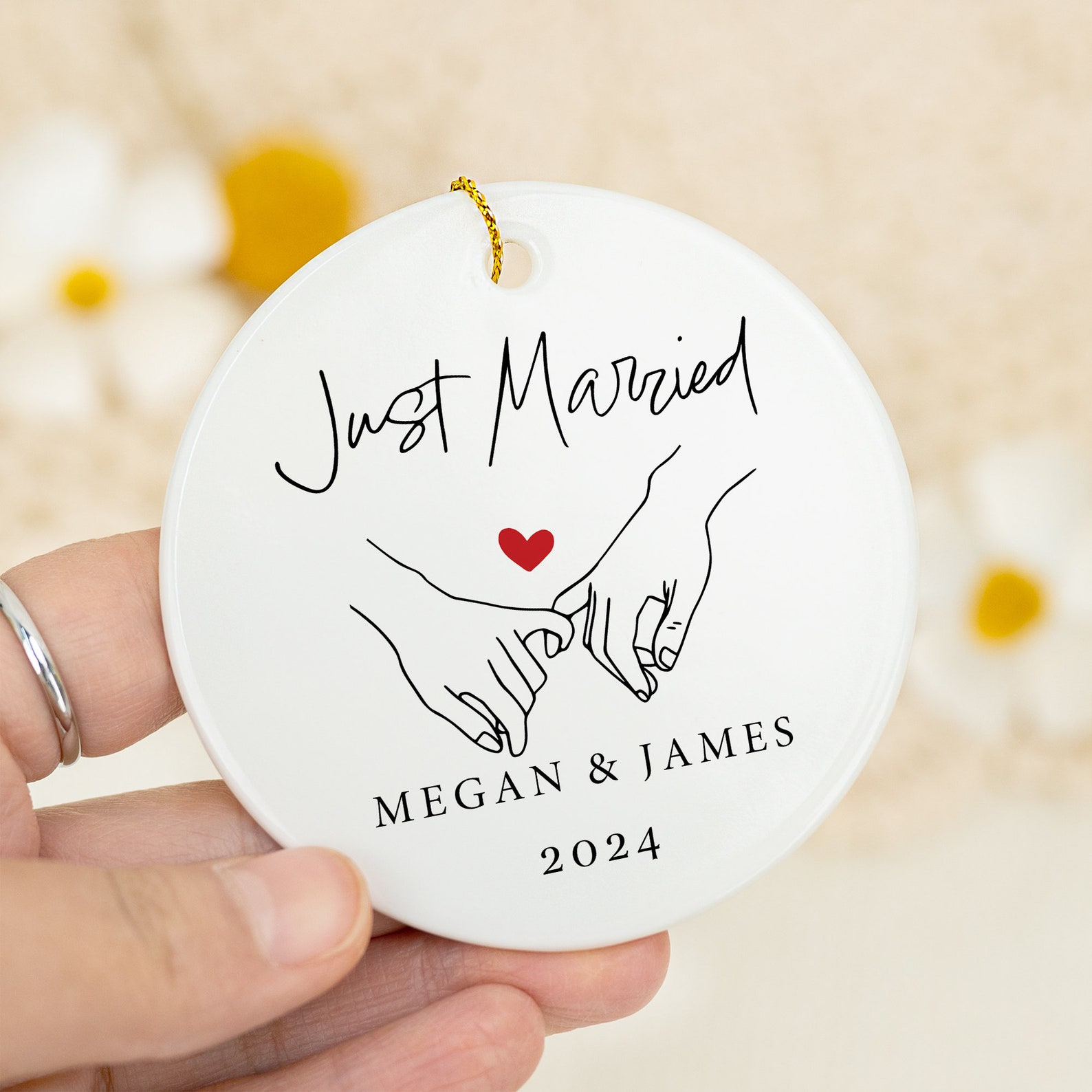 Personalised Just Married Wedding Hanging Keepsake, Custom Wedding ...