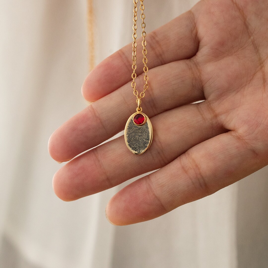 Tiny Oval Fingerprint Necklace,dainty Fingerprint Pendant,birthstone ...