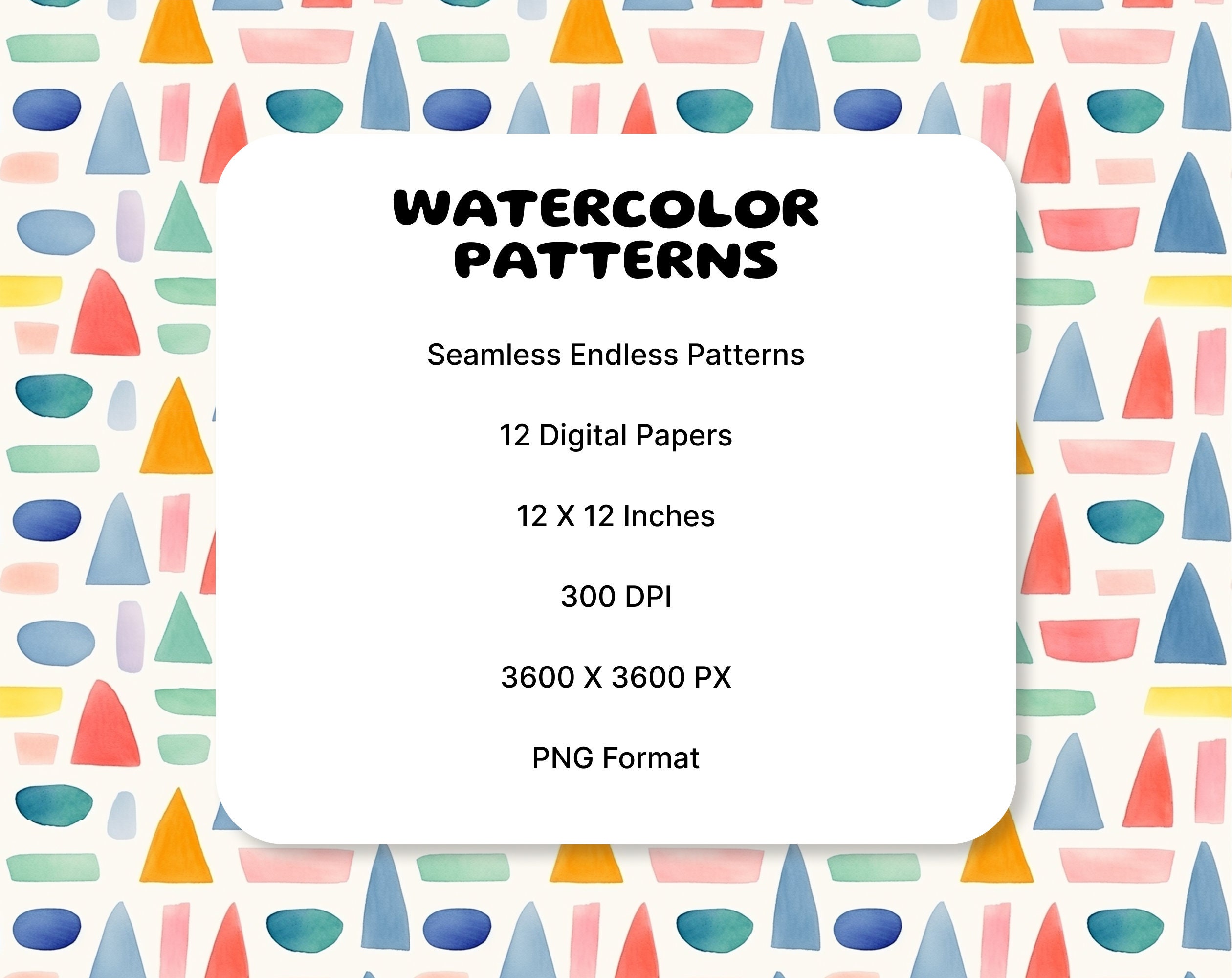 Seamless Watercolor 2D Shapes -shapes Download -instant Download ...