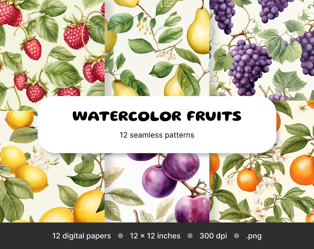 Fruits Seamless Watercolor Pattern, Fruits Digital Paper, Fruit ...